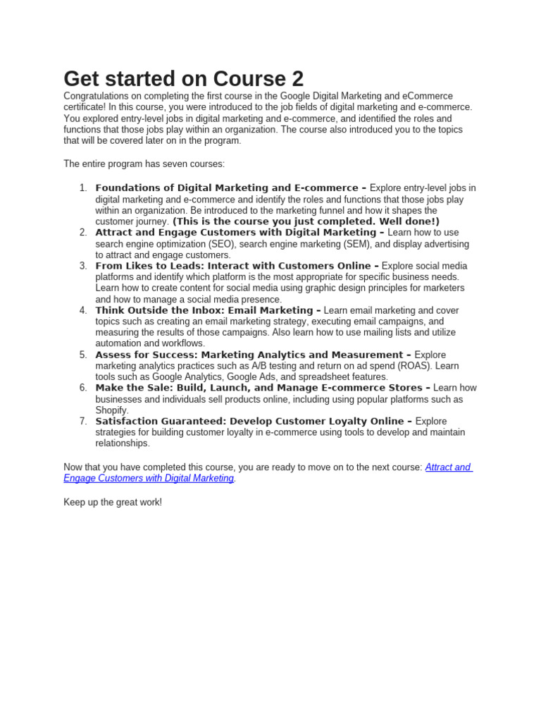 Get Started On Course 2 | PDF