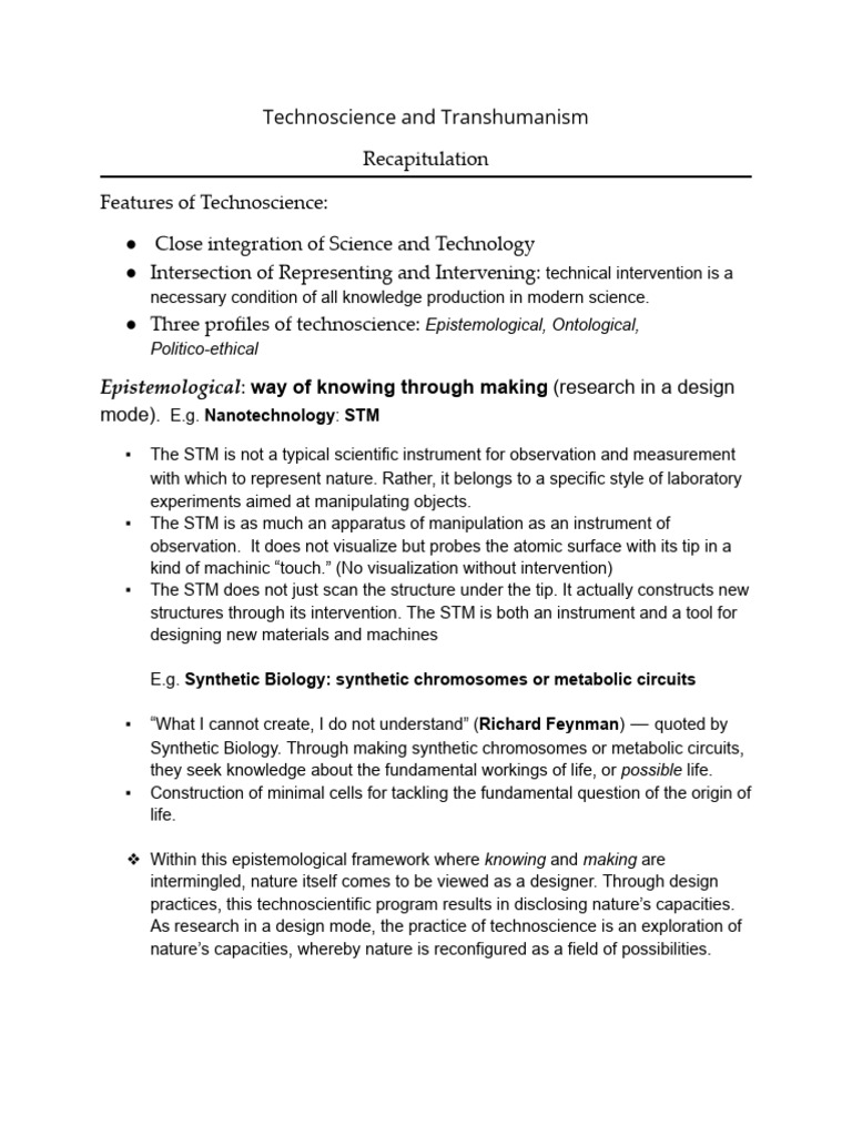 Technoscience and Transhumanism Writeup | PDF | Nanotechnology | Ontology
