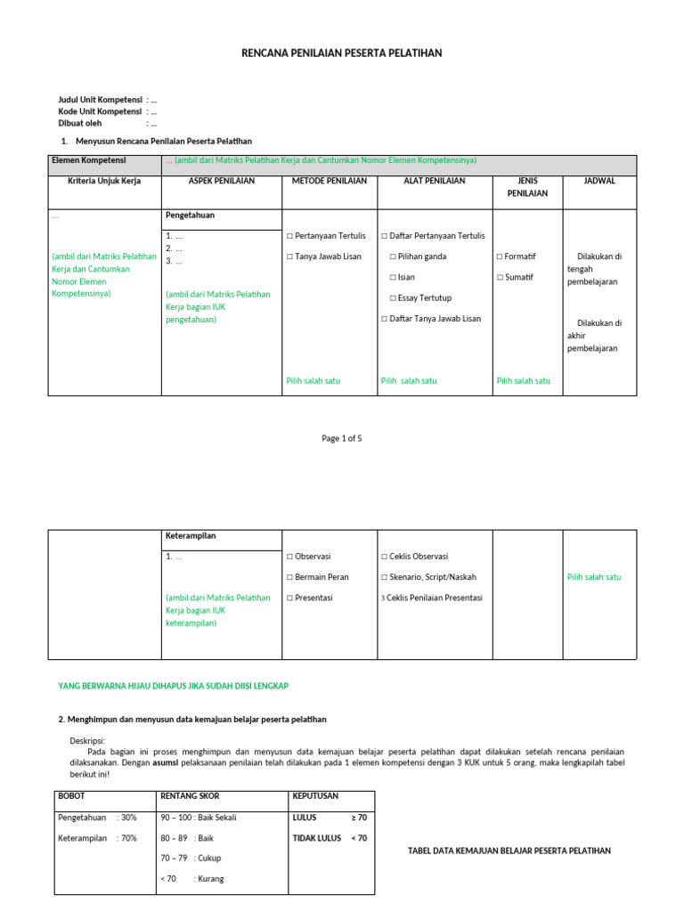 Template-Rencana Penilaian Peserta Pelatihan | PDF