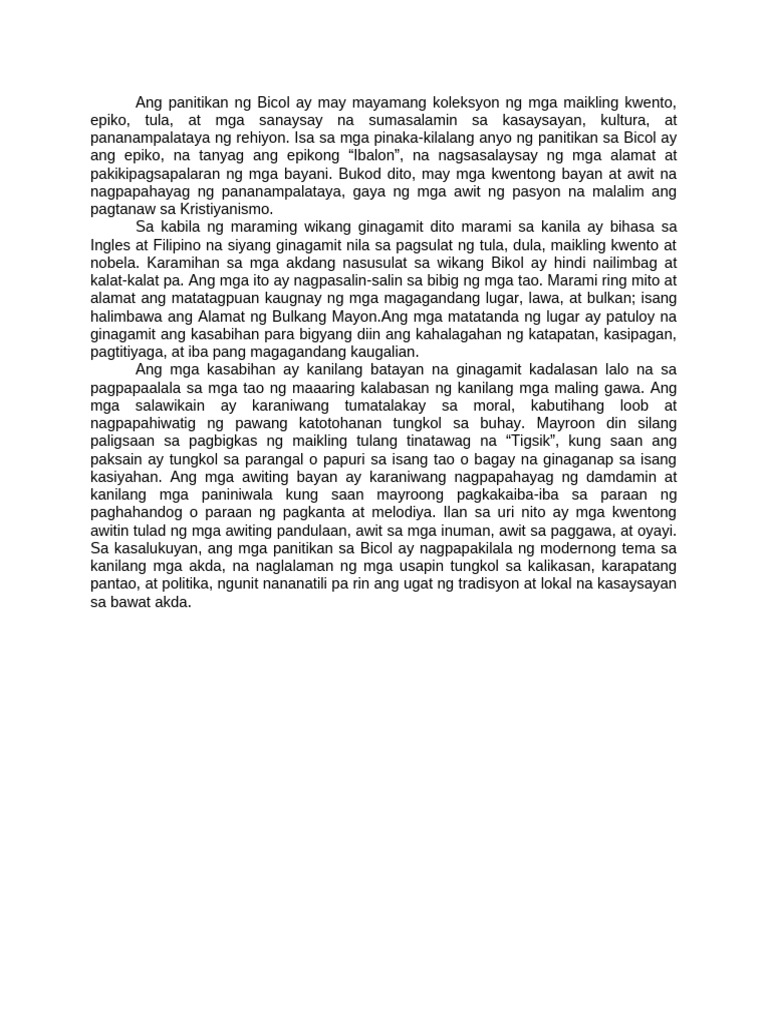 Panitikan NG Bicol | PDF