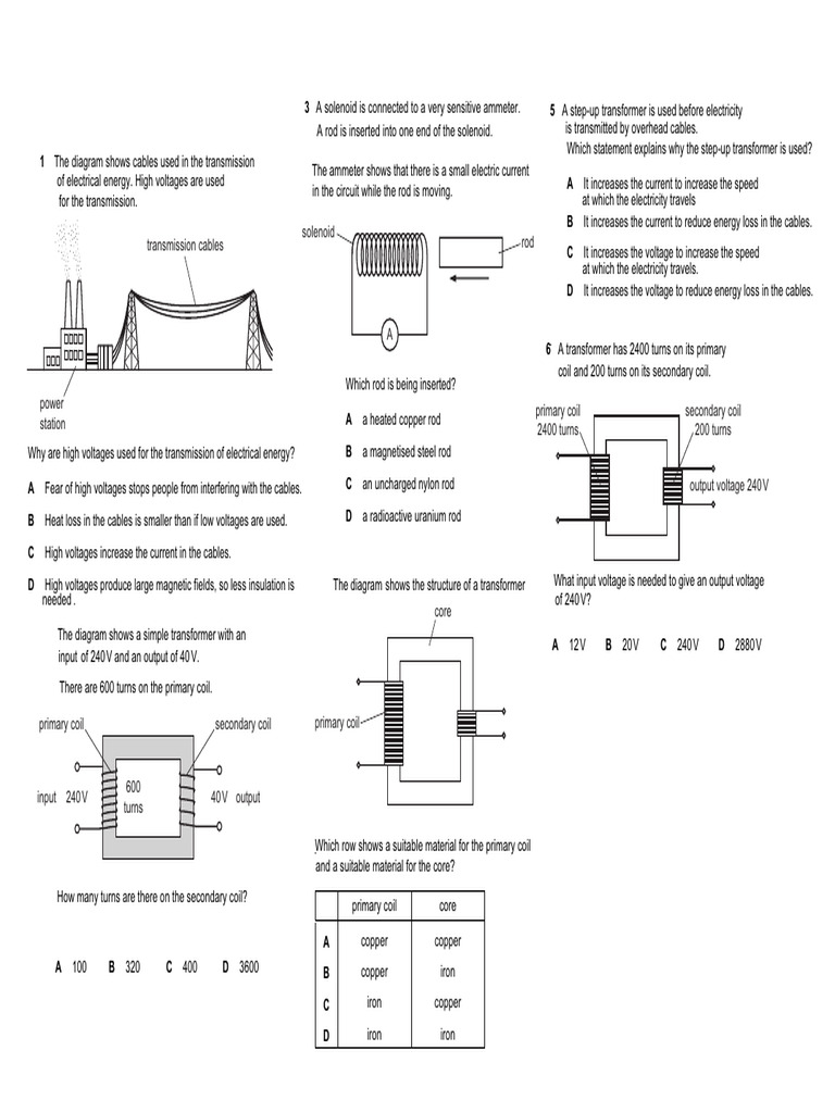 Electromagnetic Induction, Alternating Current and Transformers MCQ | PDF | Transformer | Inductor