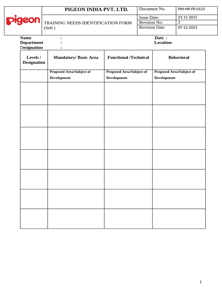Training Need Identification - Self | PDF