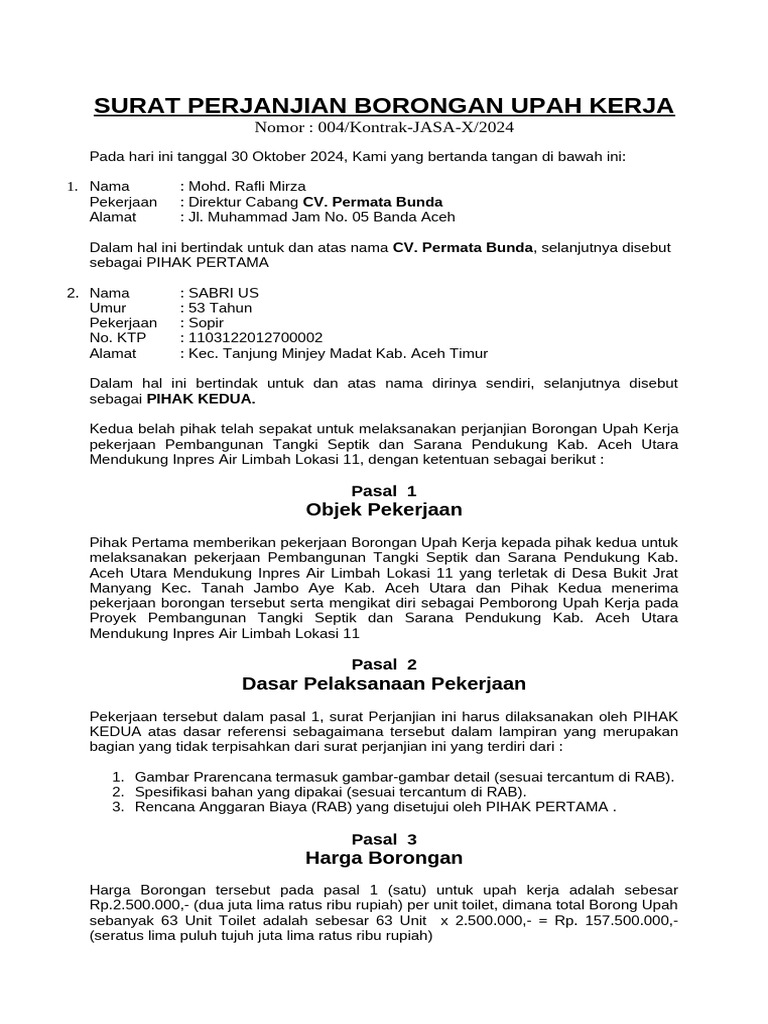 Kontrak Borongan Upah | PDF