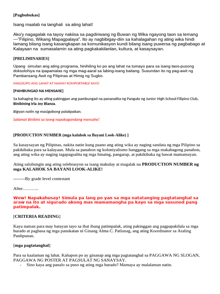 Script-Buwan NG Wika | PDF