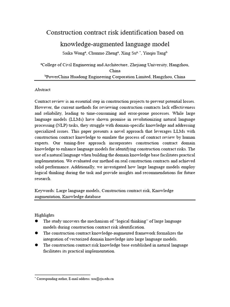 Construction Contract Risk Identification Based On Knowledge-Augmented ...