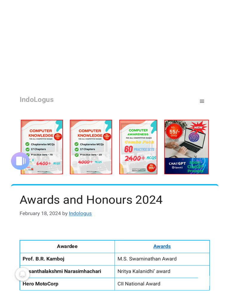 Awards and Honours 2024 IndoLogus | PDF | Sports & Recreation