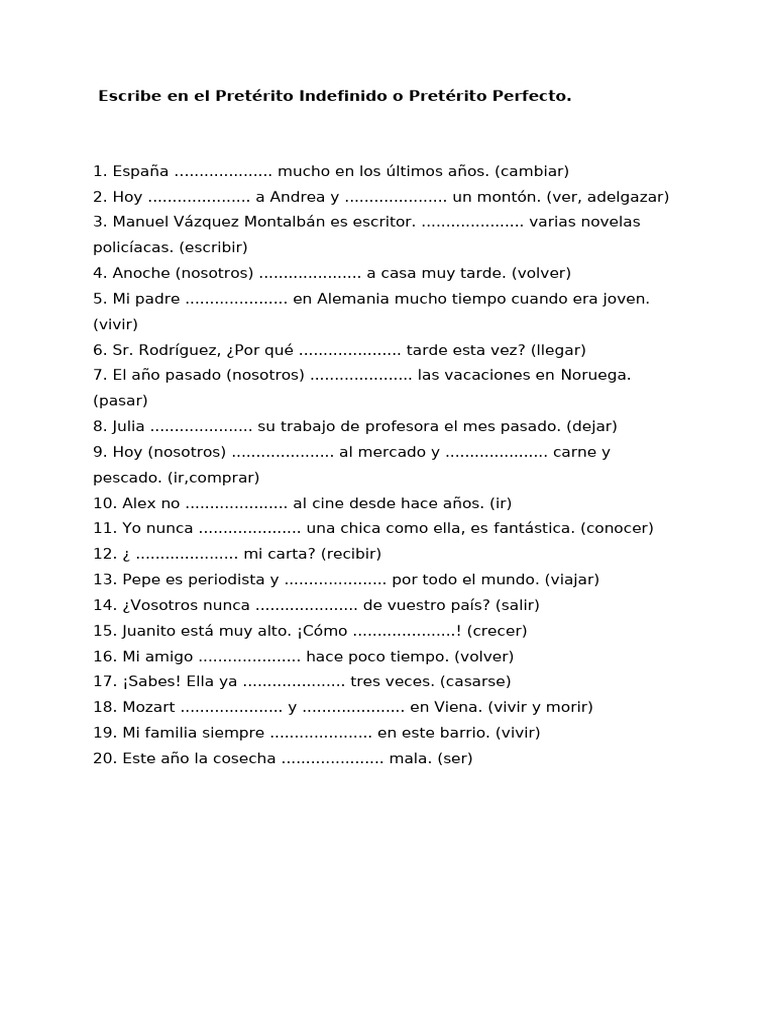 WT Contraste Preterito y Perfecto | PDF