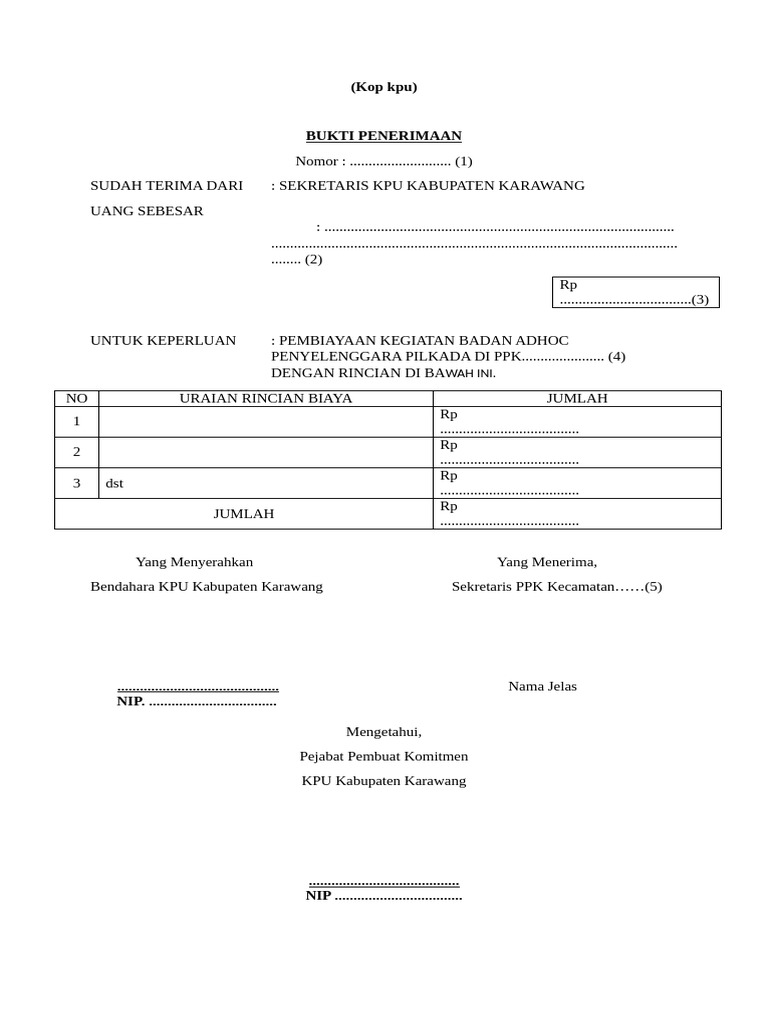 FORMAT BUKTI PENERIMAAN DANA TAHAPAN PILKADA PPK (17.c) | PDF