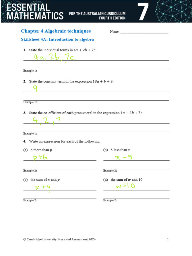 Skillsheet C4 | PDF | Mathematics | Algebra