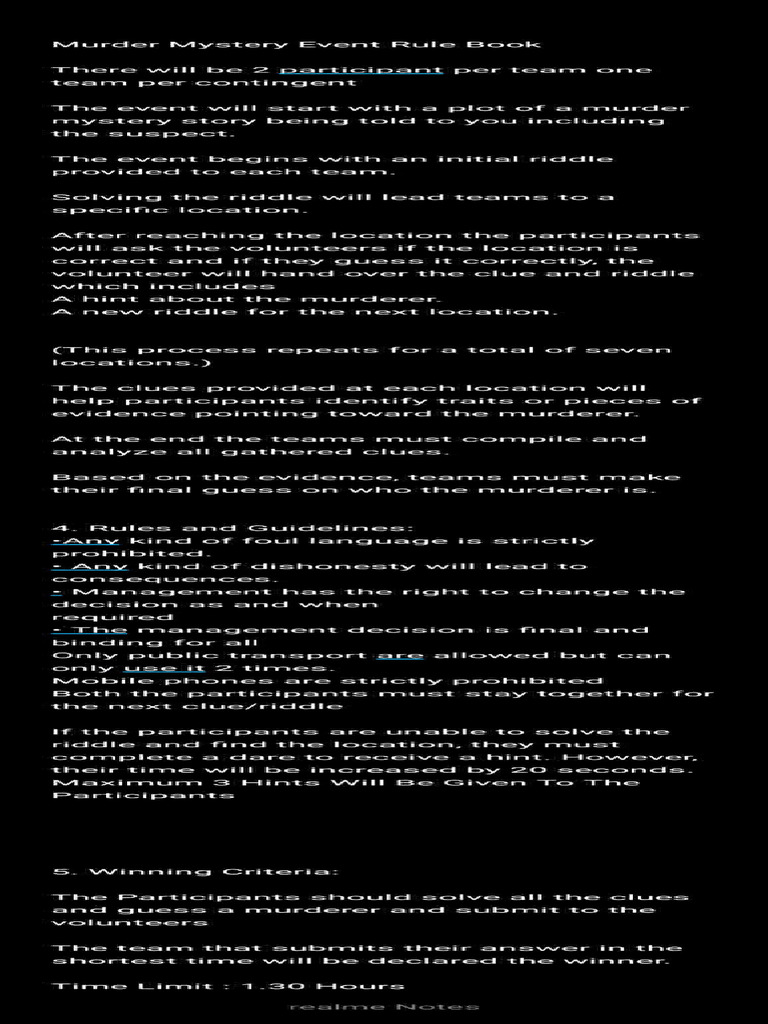 Murder Mystery Story - Rule Book | PDF