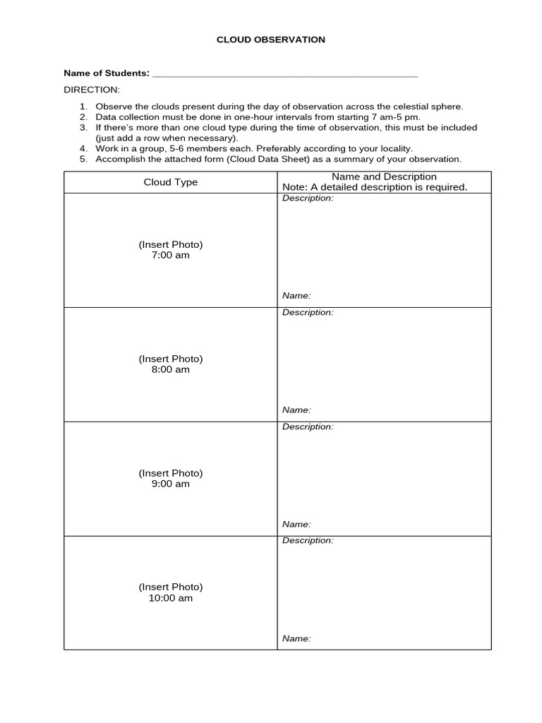 Activity 2 - Cloud Observation | PDF