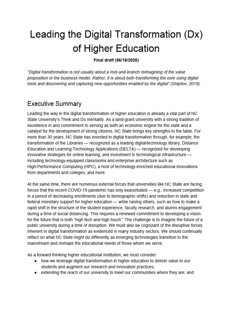 Digital Transformation in Higher Education | PDF | Educational ...