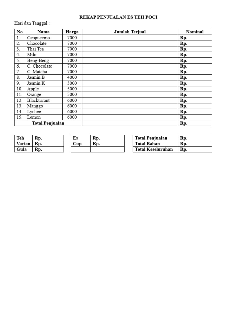 Rekap Penjualan Es Teh | PDF
