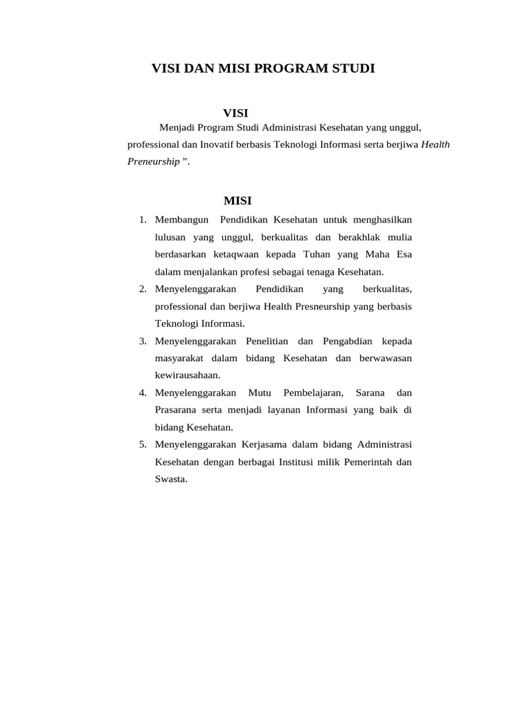 Visi Misi Program Studi | PDF