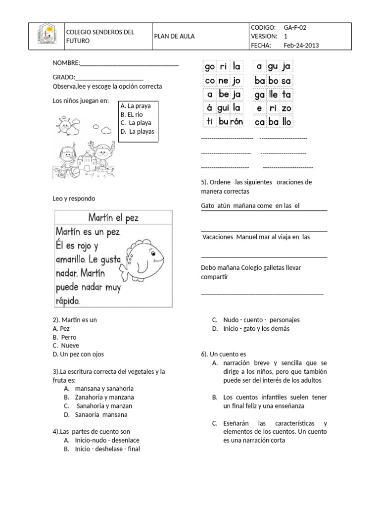 Examen Final de Español Tercer Periodo | PDF | Cuentos | Fábula