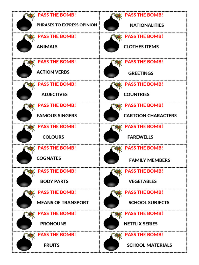 Pass The Bomb Boardgames - 104099 | PDF | Verb | Word