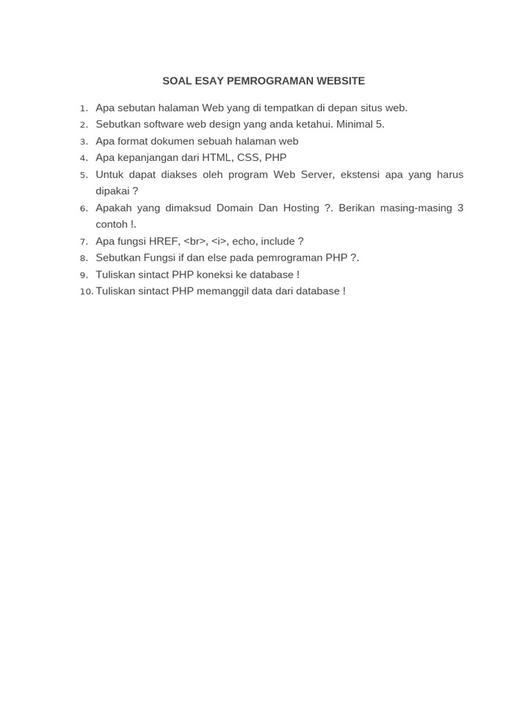 Soal Esay Pemrograman Website | PDF | Komputer