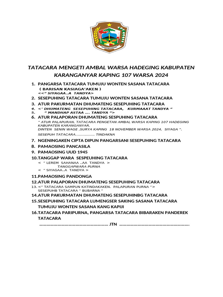 Tatacara Mengeti Ambal Warsa Adeging Kabupaten Karanganyar Kaping 105 ...