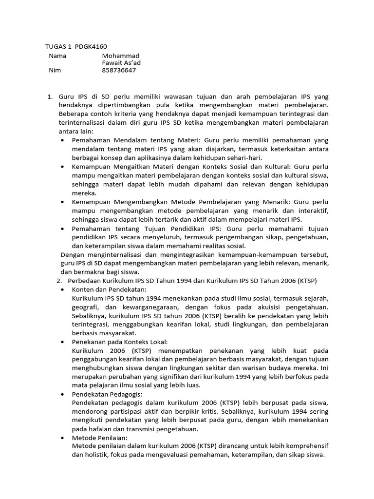 TUGAS 1 Pendidikan Ips Di SD | PDF