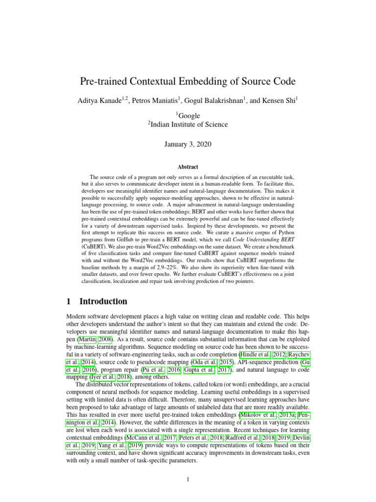 2019 ICLR CuBERT Pre Trained Contextual Embedding of Source Code | PDF | Machine Learning ...
