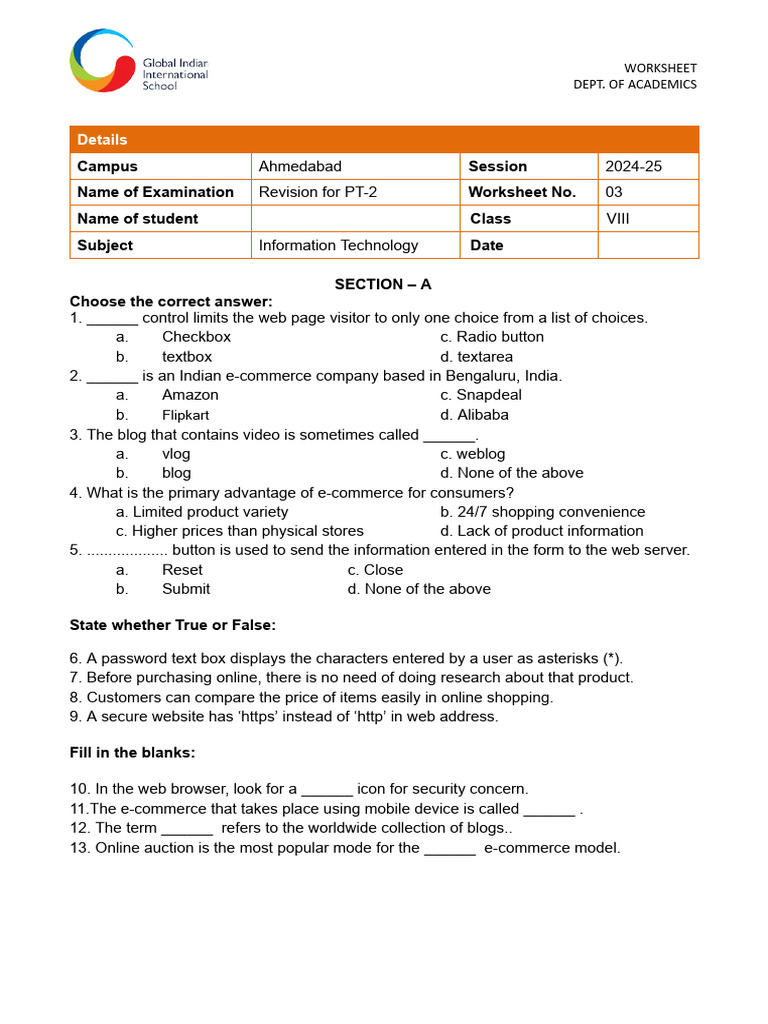 8 IT PT 2 Worksheet | PDF | World Wide Web | Internet & Web