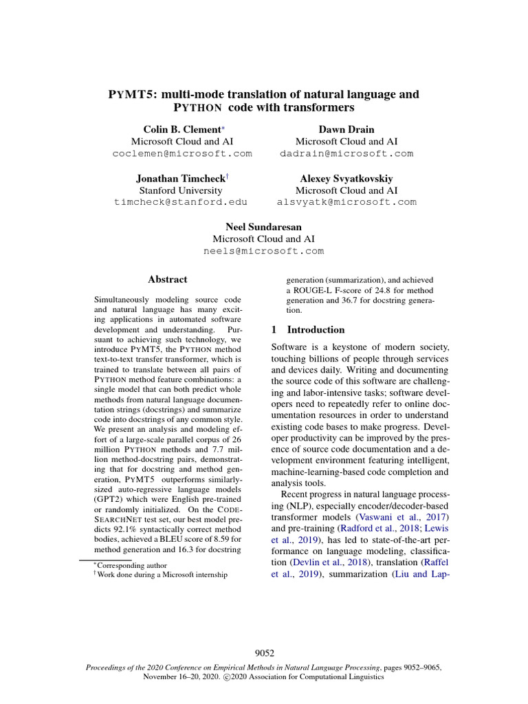 2020-emnlp-PYMT5 - Multi-Mode Translation of Natural Language and ...