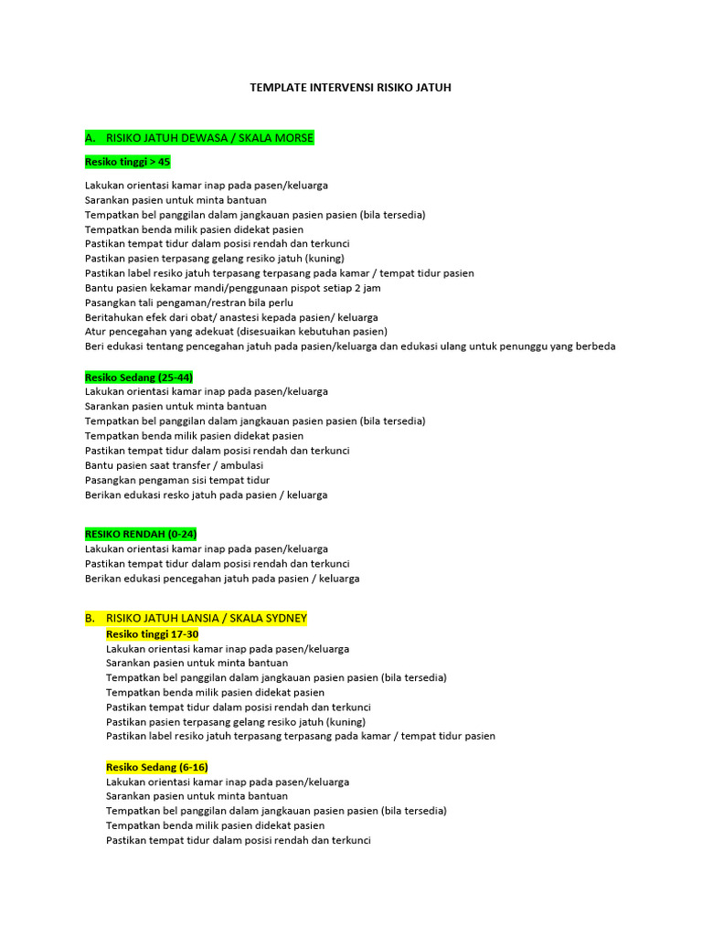 Panduan Intervensi Risiko Jatuh Pasien | PDF