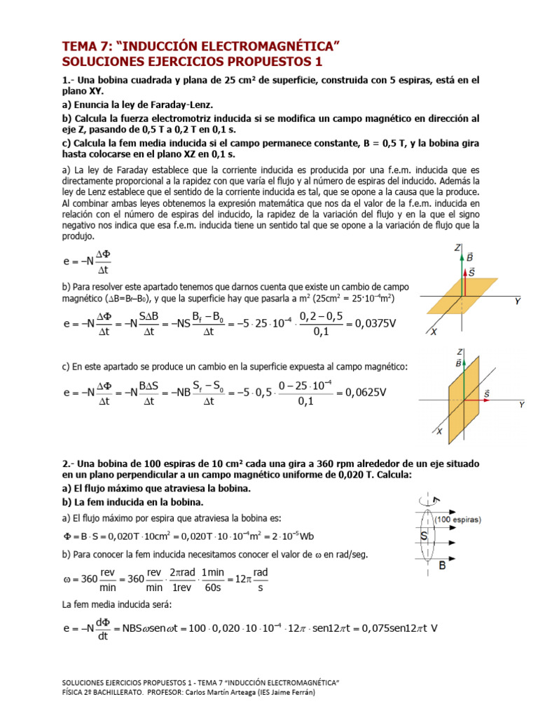 07 Fisica Solucion Ejercicios 01 18 19 | PDF | Inducción electromagnética | Cantidad