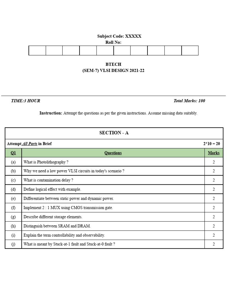 VLSI DESIGN Question Paper 21 22 | PDF | Cmos | Dynamic Random Access ...
