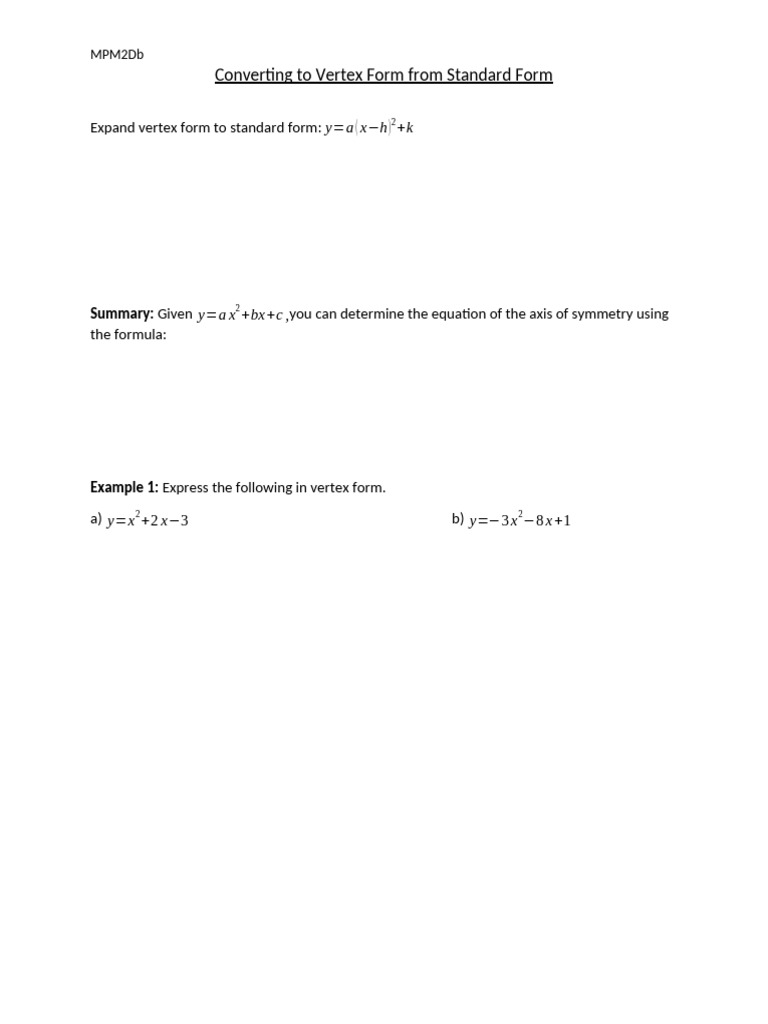D6 - Converting To Vertex Form | PDF | Teaching Methods & Materials | Computers