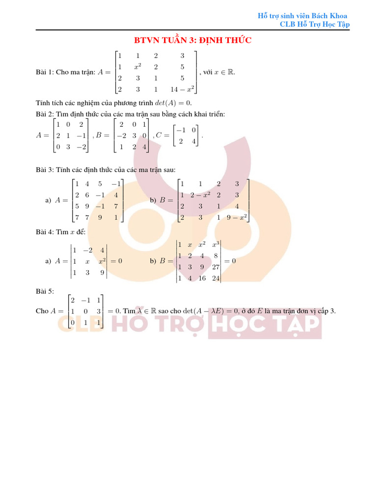 BTVN - Đại Số - NN2 - Tuần 3 | PDF