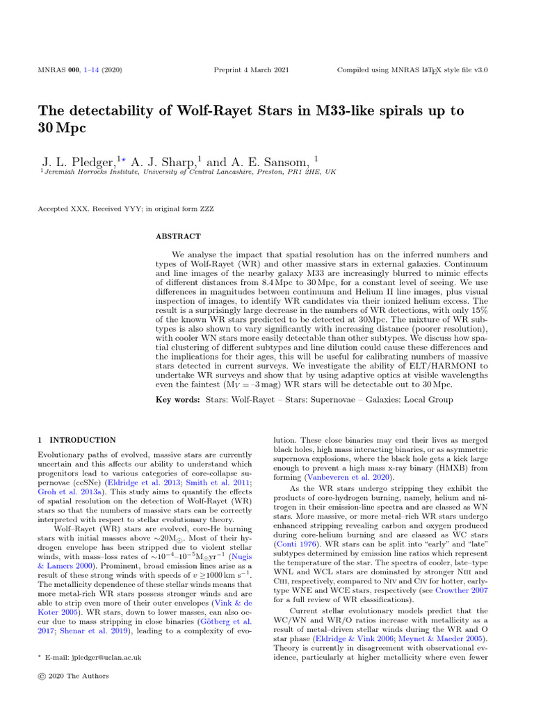 Detectibility of Wolf-Rayet Stars in M33 Like Spirals Upto 30 MPC | PDF | Astronomy ...
