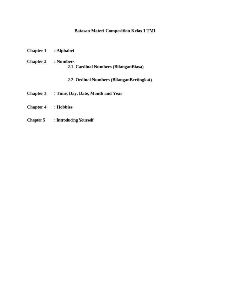 Batasan Materi Composition Kelas 1 TMI | PDF