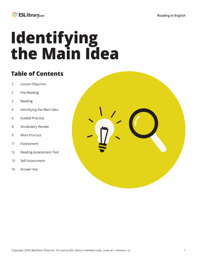 1 Identifying The Main Idea - Ellii (Formerly ESL Library) | PDF