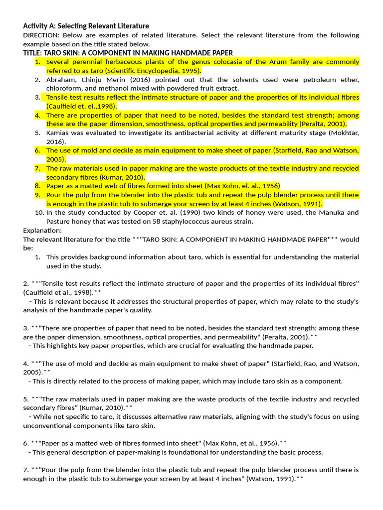 Activity A | PDF | Paper | Papermaking