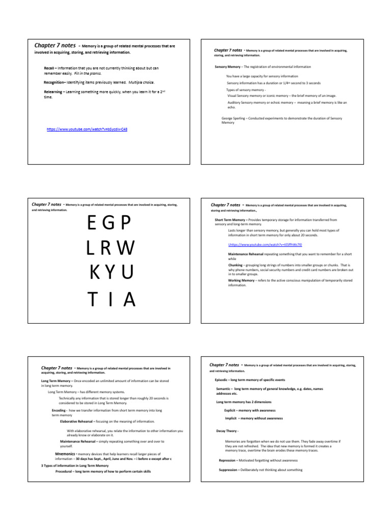 Chapter 7 and 8 Notes - Memory and Thinking - Language and Itelligence ...