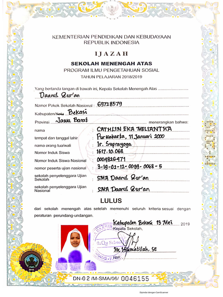 Ijazah Cathlin Eka | PDF