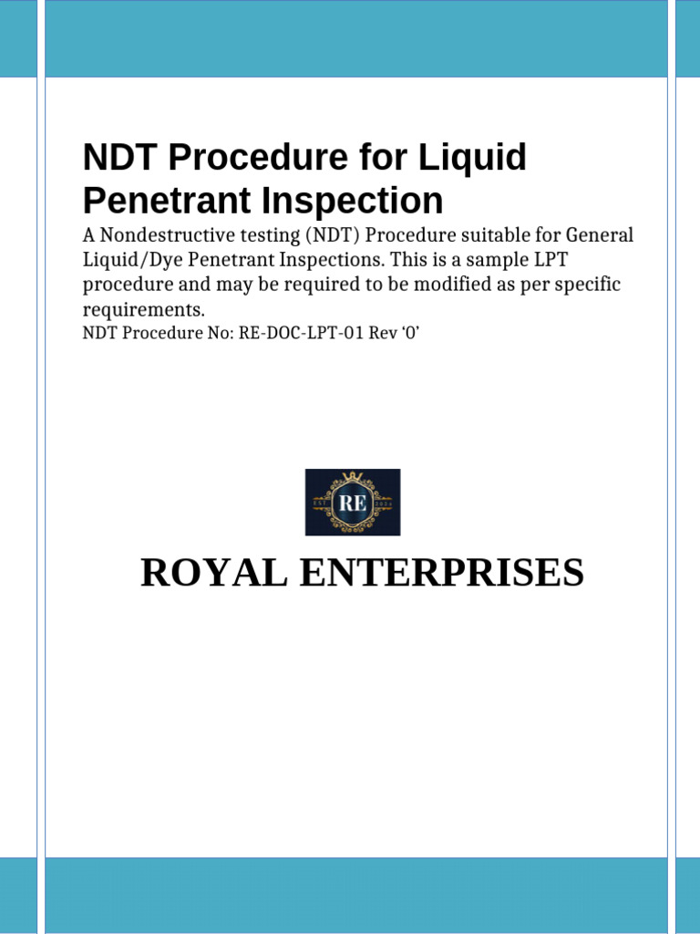 Liquid Dye Penetrant Test Inspection Free NDT Sample Procedure | PDF ...