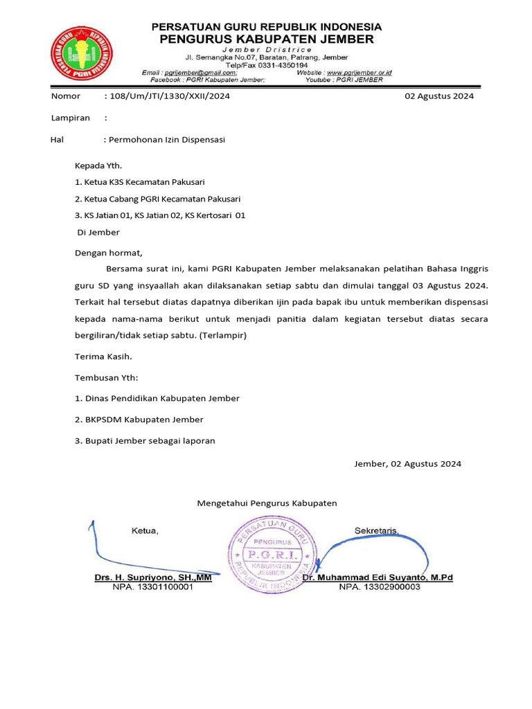 Surat Permohonan Dispensasi | PDF