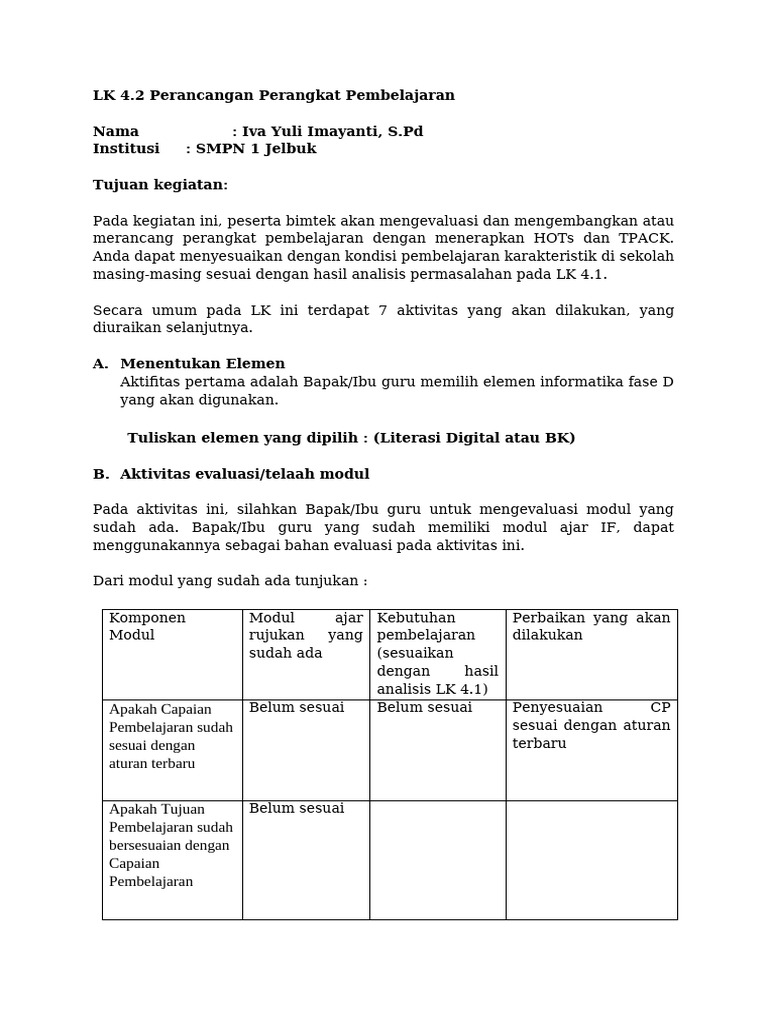 LK 4.2 Perangkat Pembelajaran-SMP-rev | PDF | Komputer