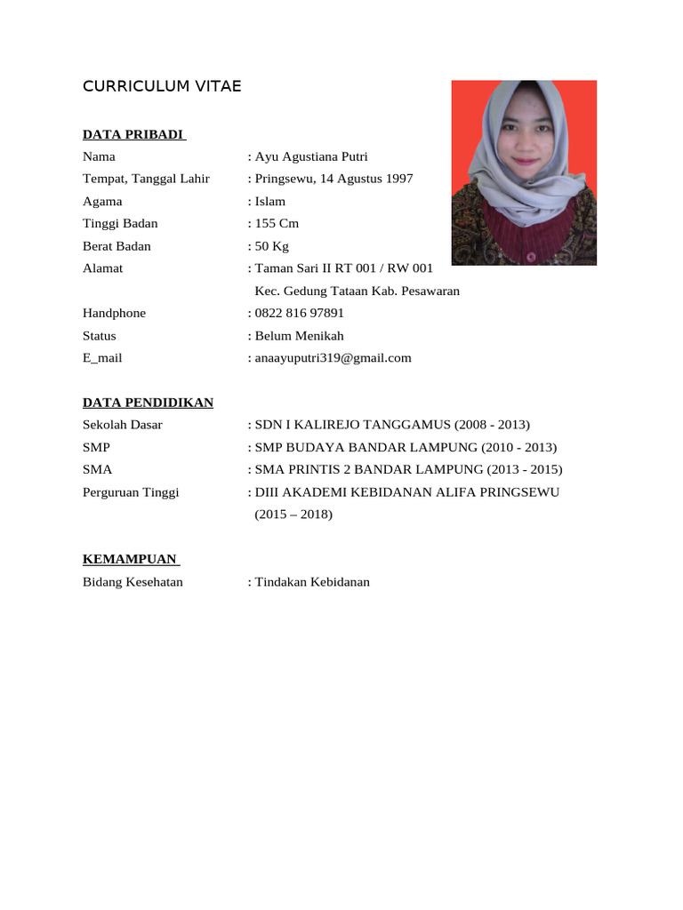 Curriculum Vitae Ayu | PDF