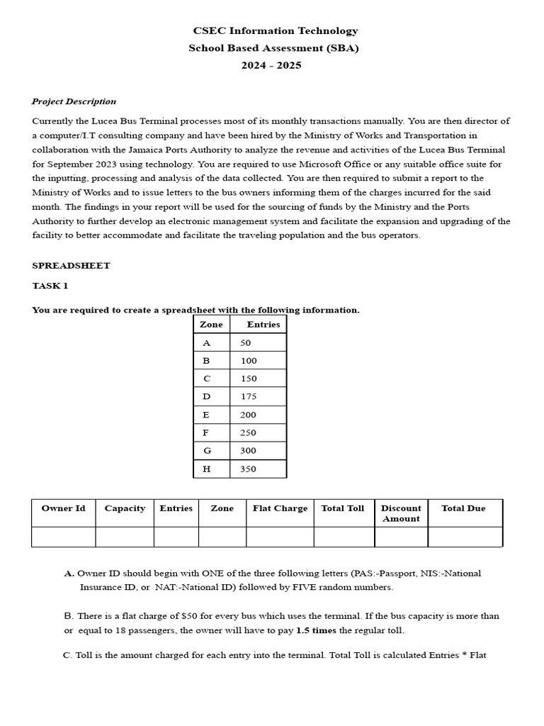 SBA Question 2025 | PDF | Worksheet | Spreadsheet