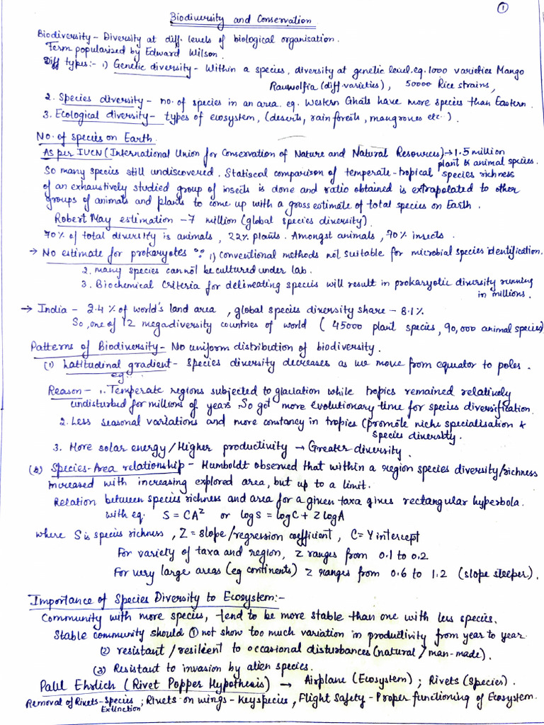 Biodiversity and Conservation - Main Points | PDF | Science & Mathematics