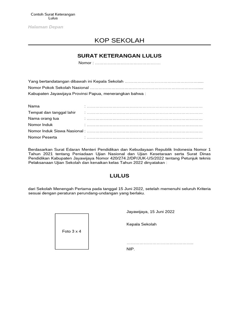 Contoh SKL New 2022 | PDF