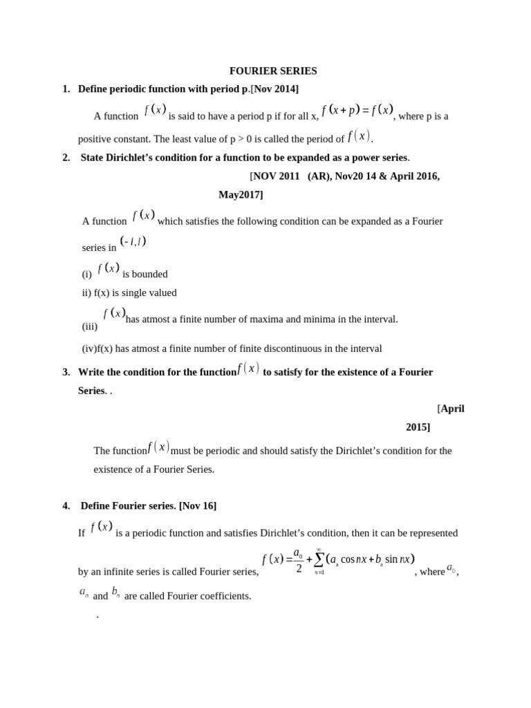 Unit - 1 2 Marks | PDF | Fourier Series | Function (Mathematics)
