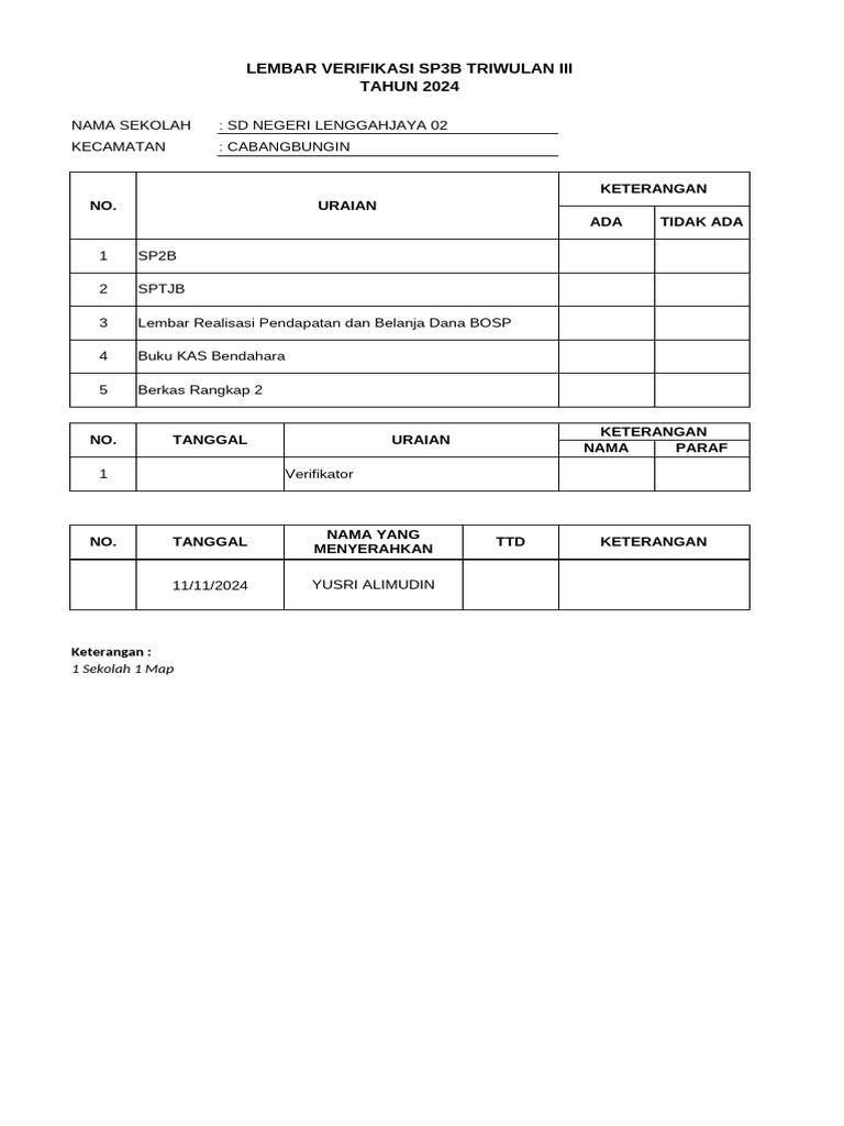 Lembar Verifikasi SP3B | PDF