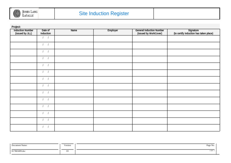 19.08 Site Induction Register | PDF