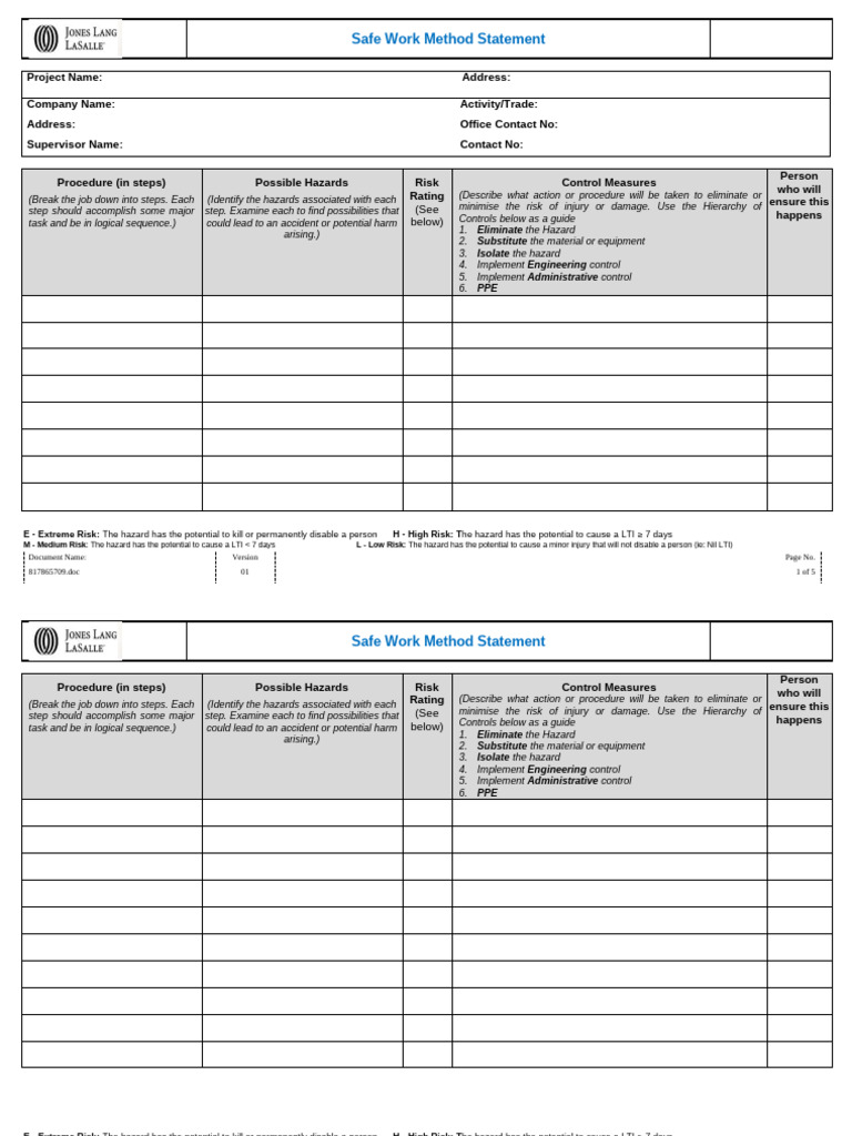 19.17 Safe Work Method Statement (SWMS) | PDF | Risk | Hazards