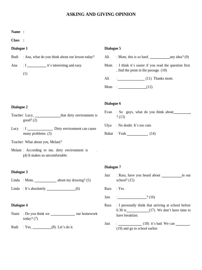 Opinion Dialogue Exercises | PDF