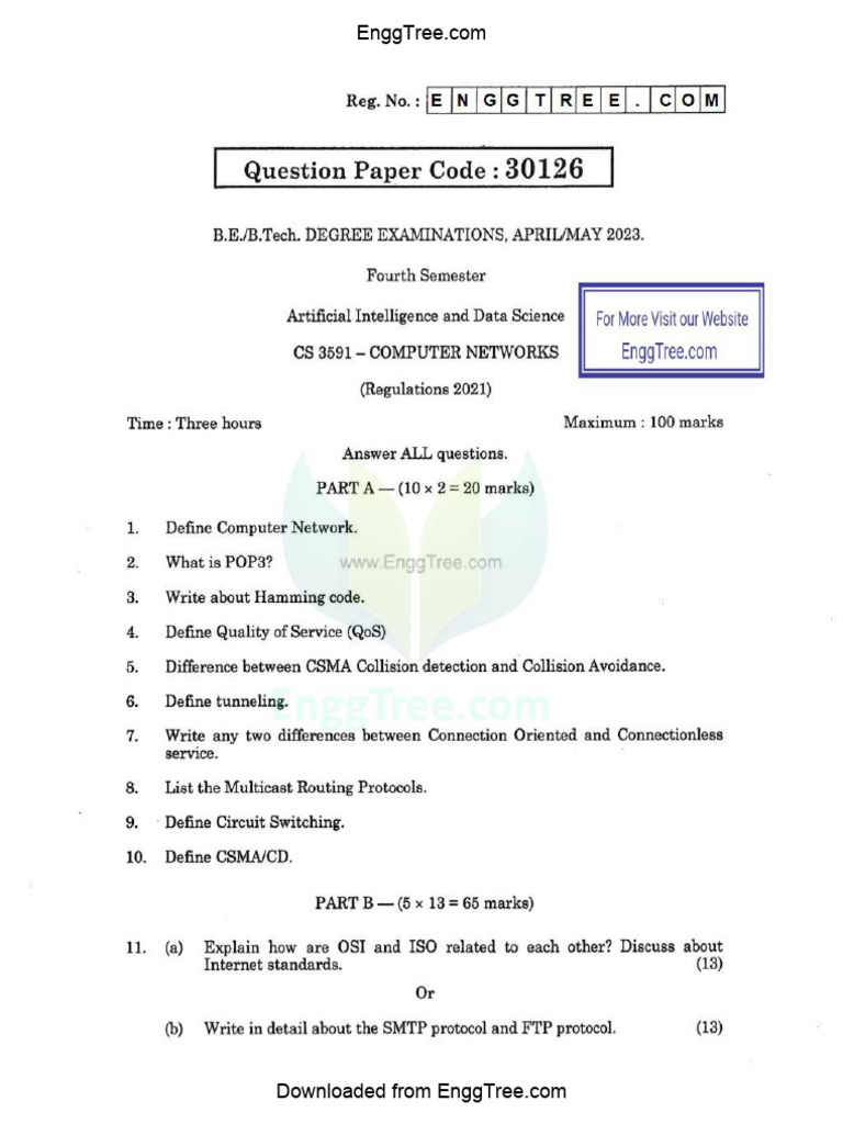 Cs3591 Computer Networks Apr May 2023 Question Paper Download Pdf